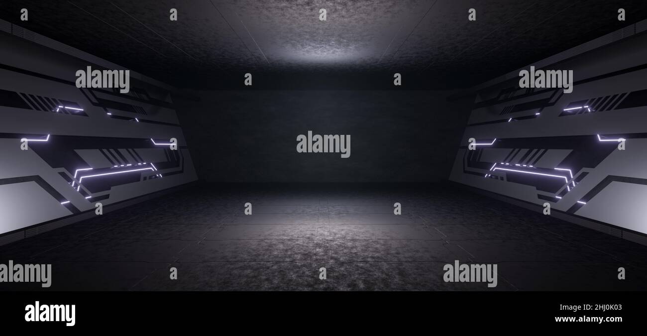 Galactic Tunnel Corridor Warehouse Disco Future Glow Lighting with Dark ...
