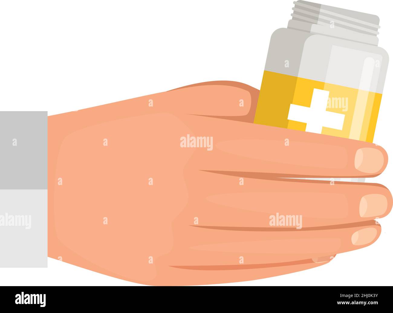 Hand with open medication bottle. Medical help. Health treatment Stock ...