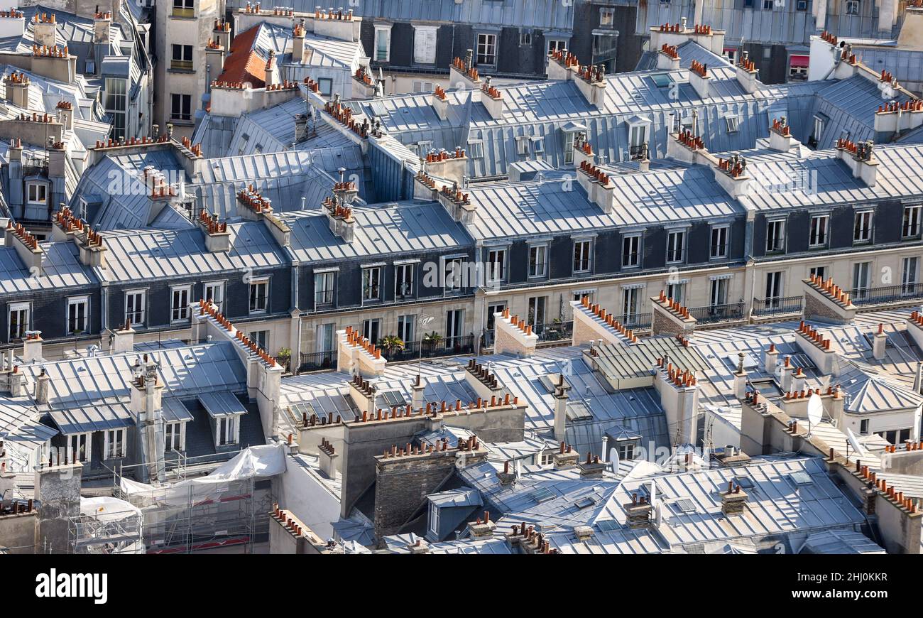 19 October 2021, France, Paris: Countless chimneys can be seen on the ...
