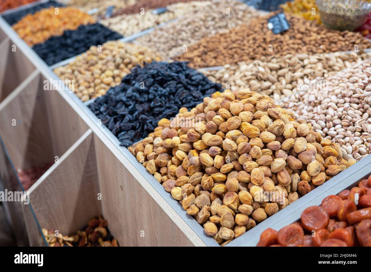 Dried fruits and nuts on local food market Stock Photo - Alamy