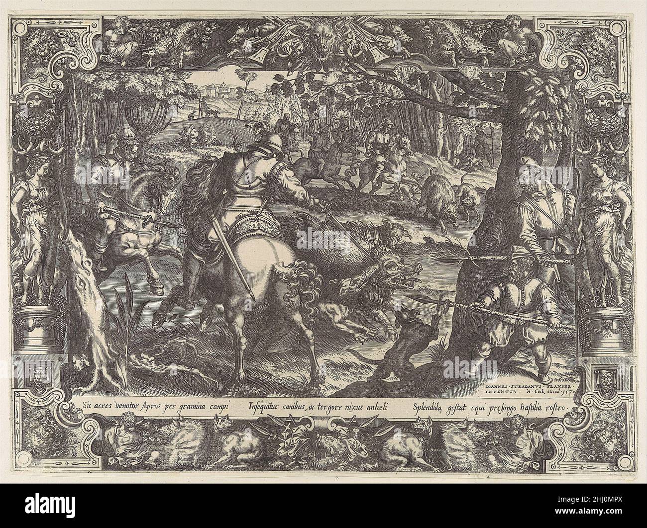 Wild Boar Hunt with Spears, from Hunting Scenes in Ornamental Frames ...
