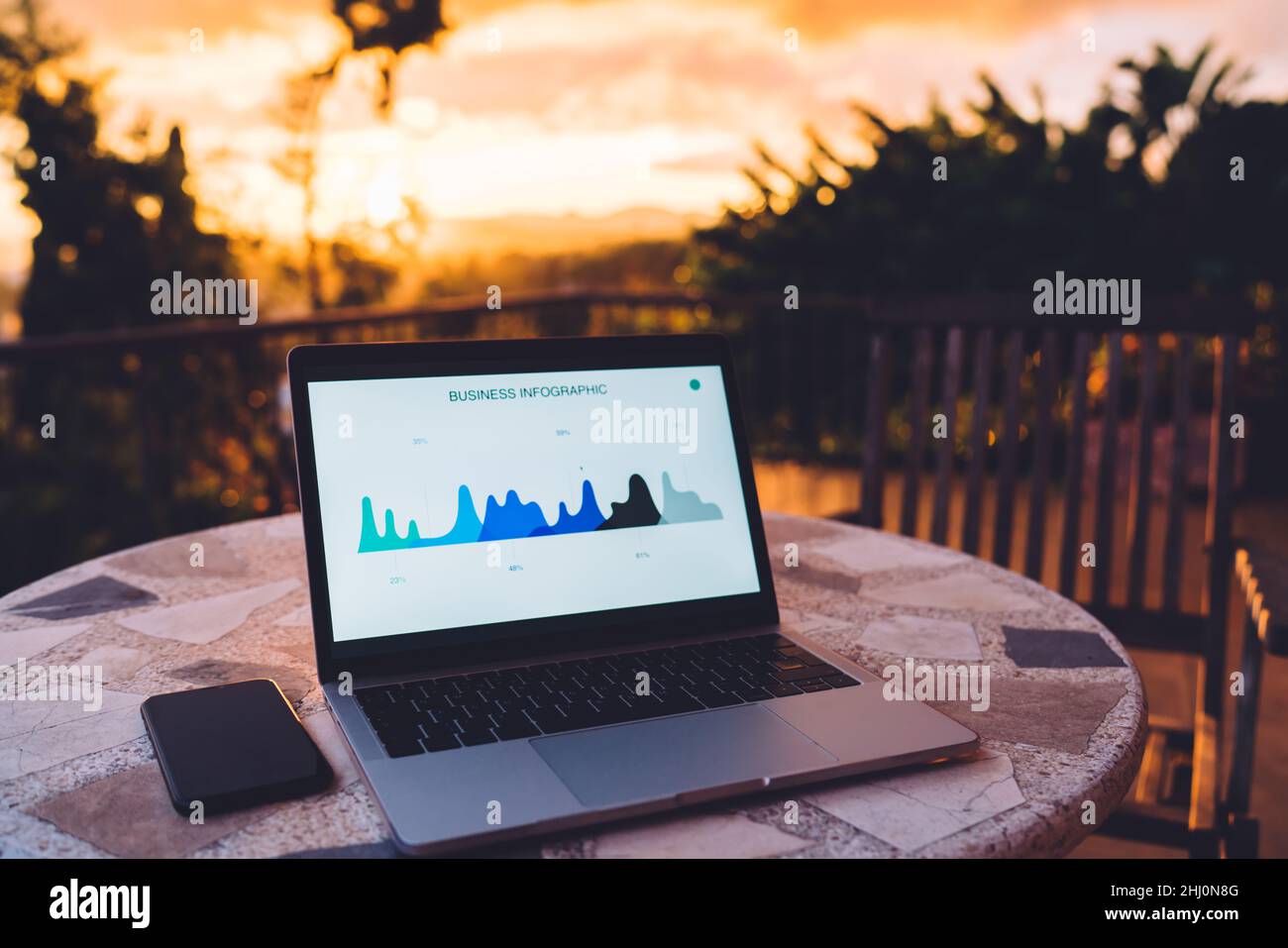 Computer with business project and smartphone on table Stock Photo - Alamy