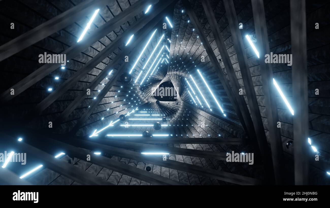 3d render. Abstract futuristic geometric background with lines, glow ...