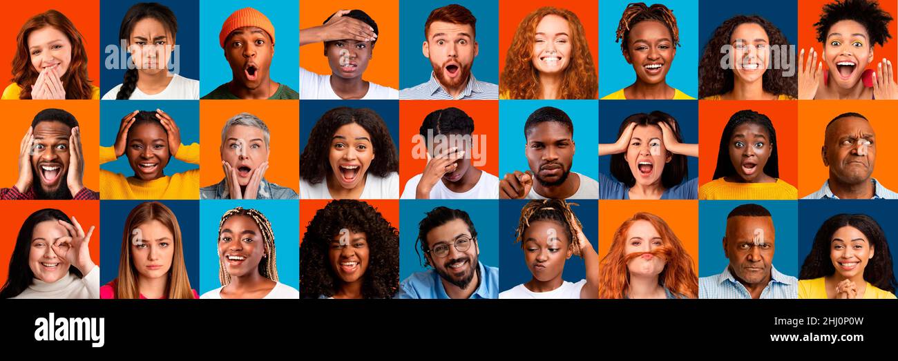 Collection of male and female emotional portraits, emotions concept ...