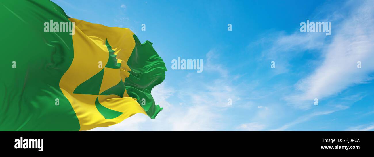flag of Prince Albert, Saskatchewan , Canada at cloudy sky background ...
