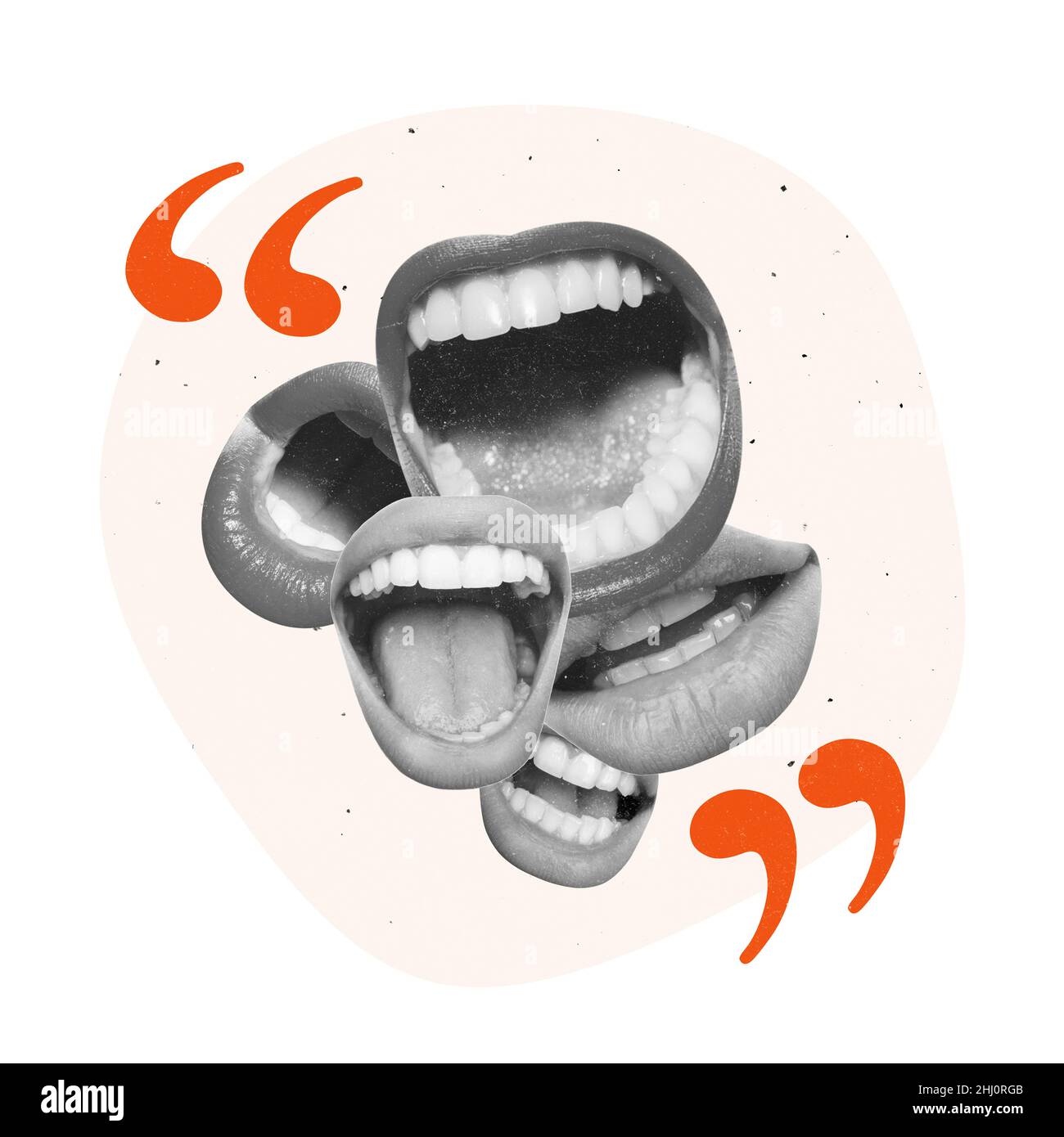 Creative design. Contemporary art collage. Many female mouths talkig ...
