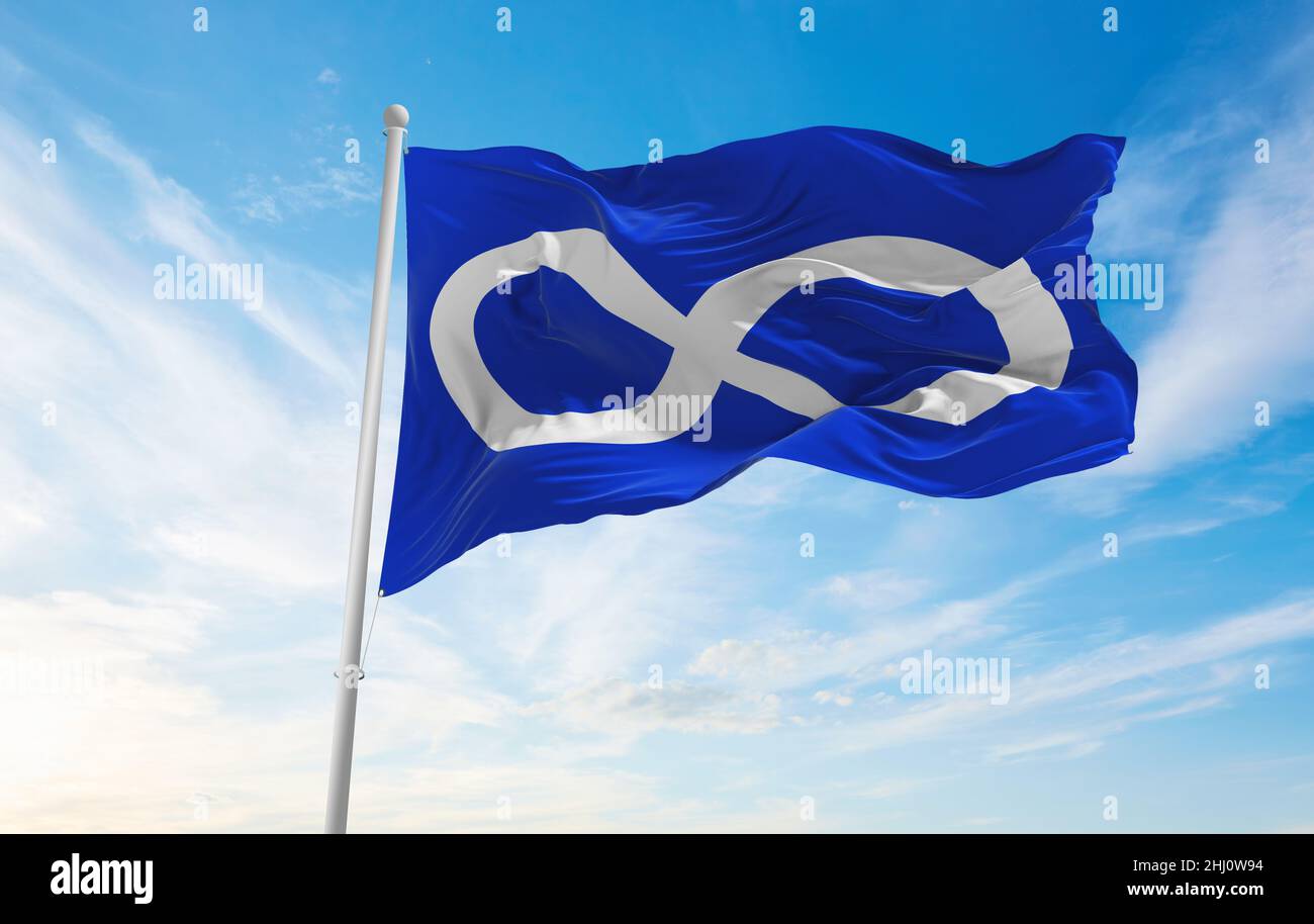 flag of Metis Blue , Canada at cloudy sky background on sunset ...