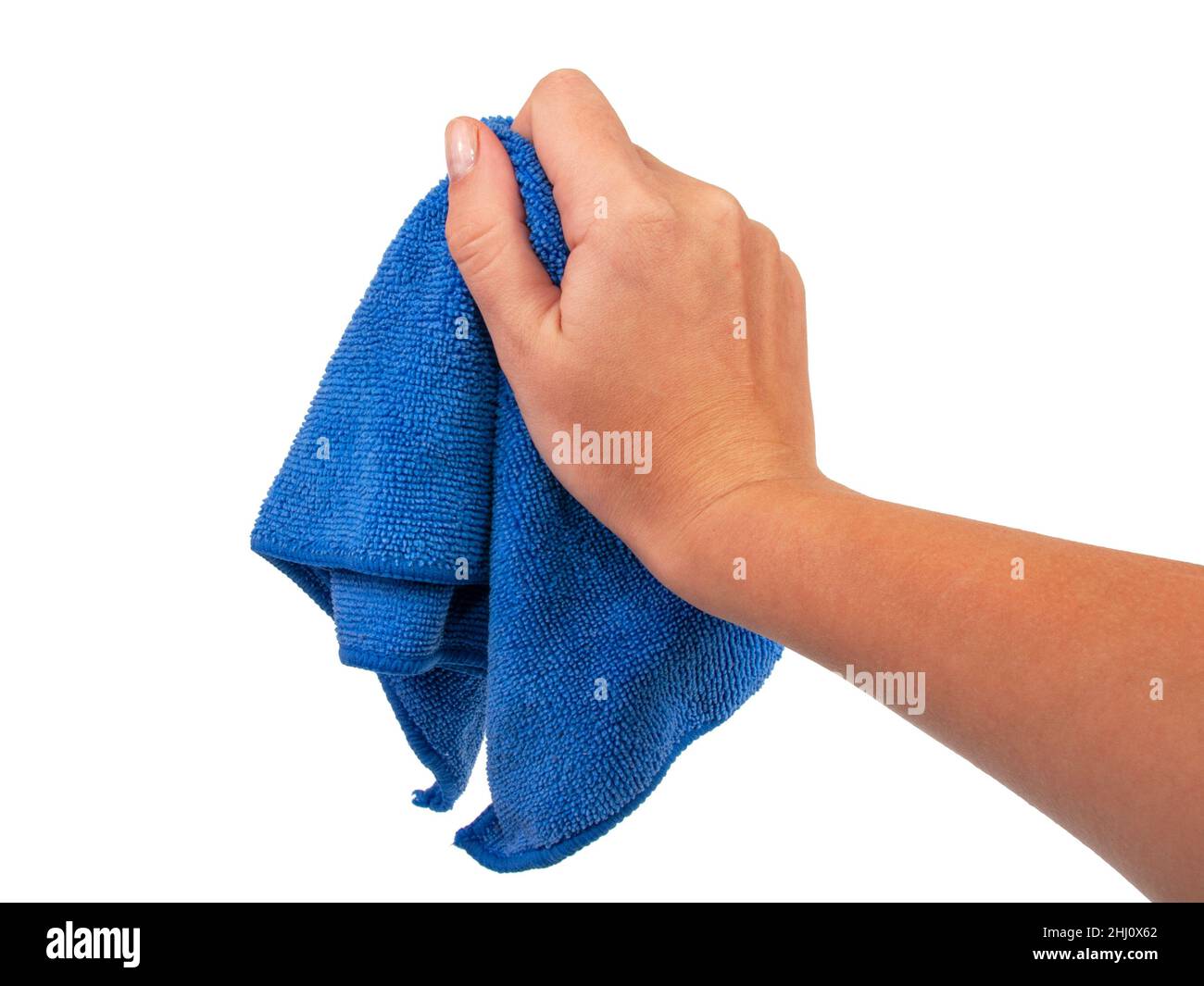 Blue cleaning rag in hand isolated on the white Stock Photo - Alamy