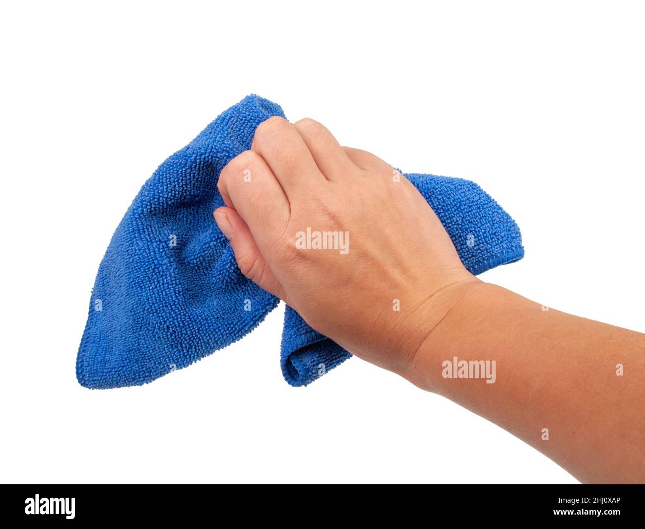 Blue cleaning rag in hand isolated on the white Stock Photo - Alamy
