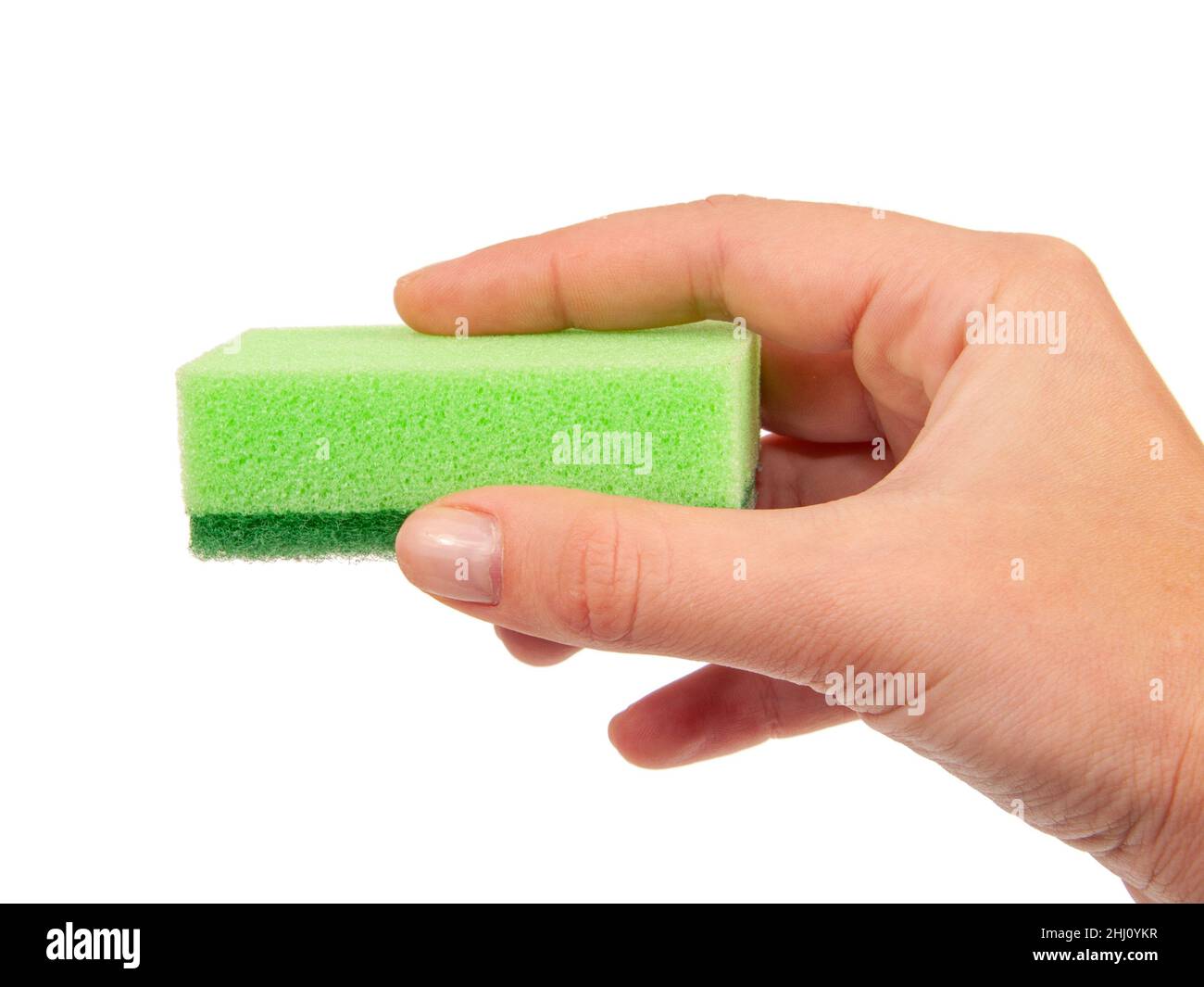 Sponge for washing dishes in hand isolated on the white Stock Photo - Alamy
