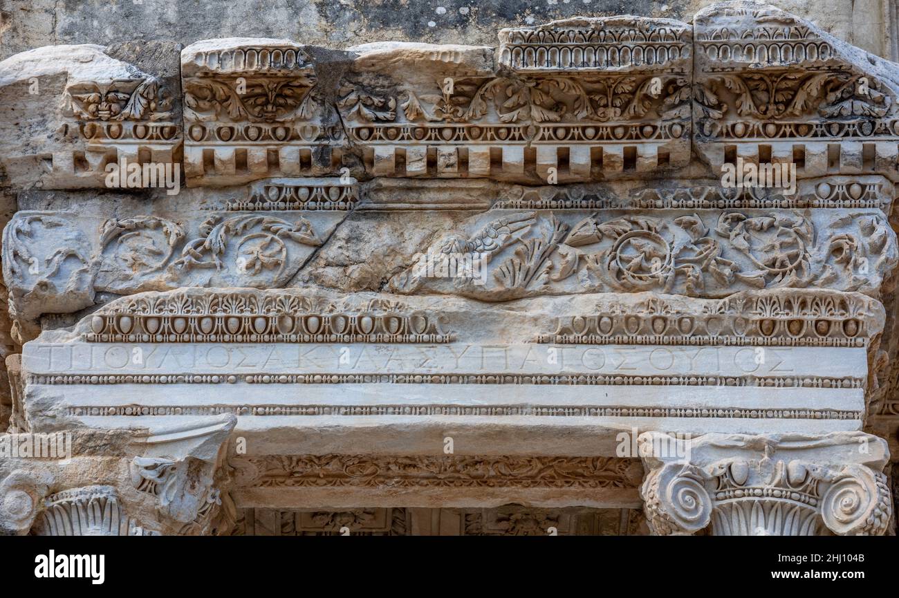 Close-up background view of Roman script samples from the ancient city ...