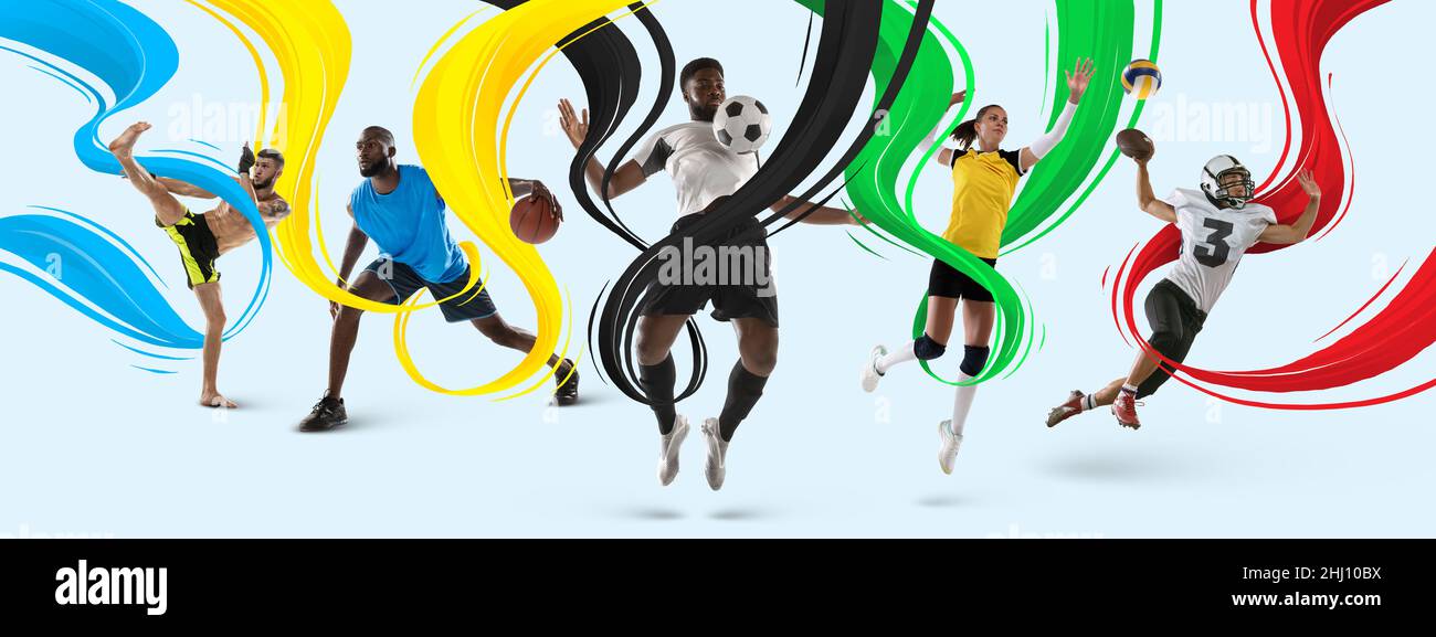 Set of professional sportsmen in action isolated on white background ...