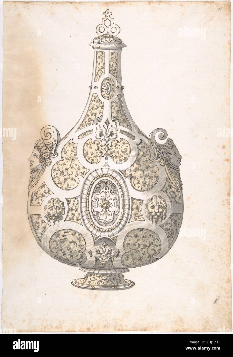Design for a Silver- gilt Flask Decorated with Strapwork, Masks ...