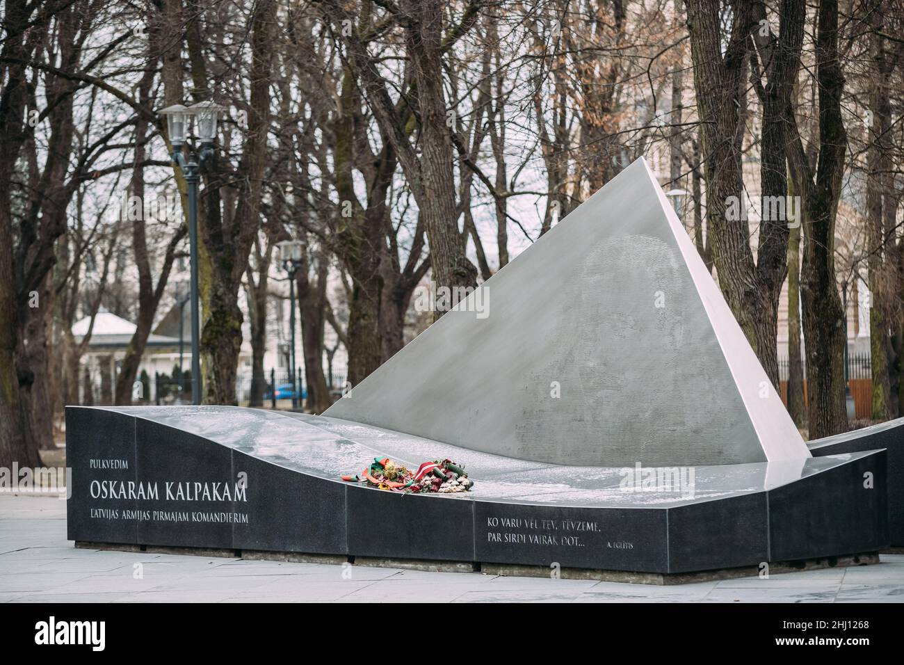 Riga, Latvia. Monument To Oskars Kalpaks Installed In Esplanade Park ...
