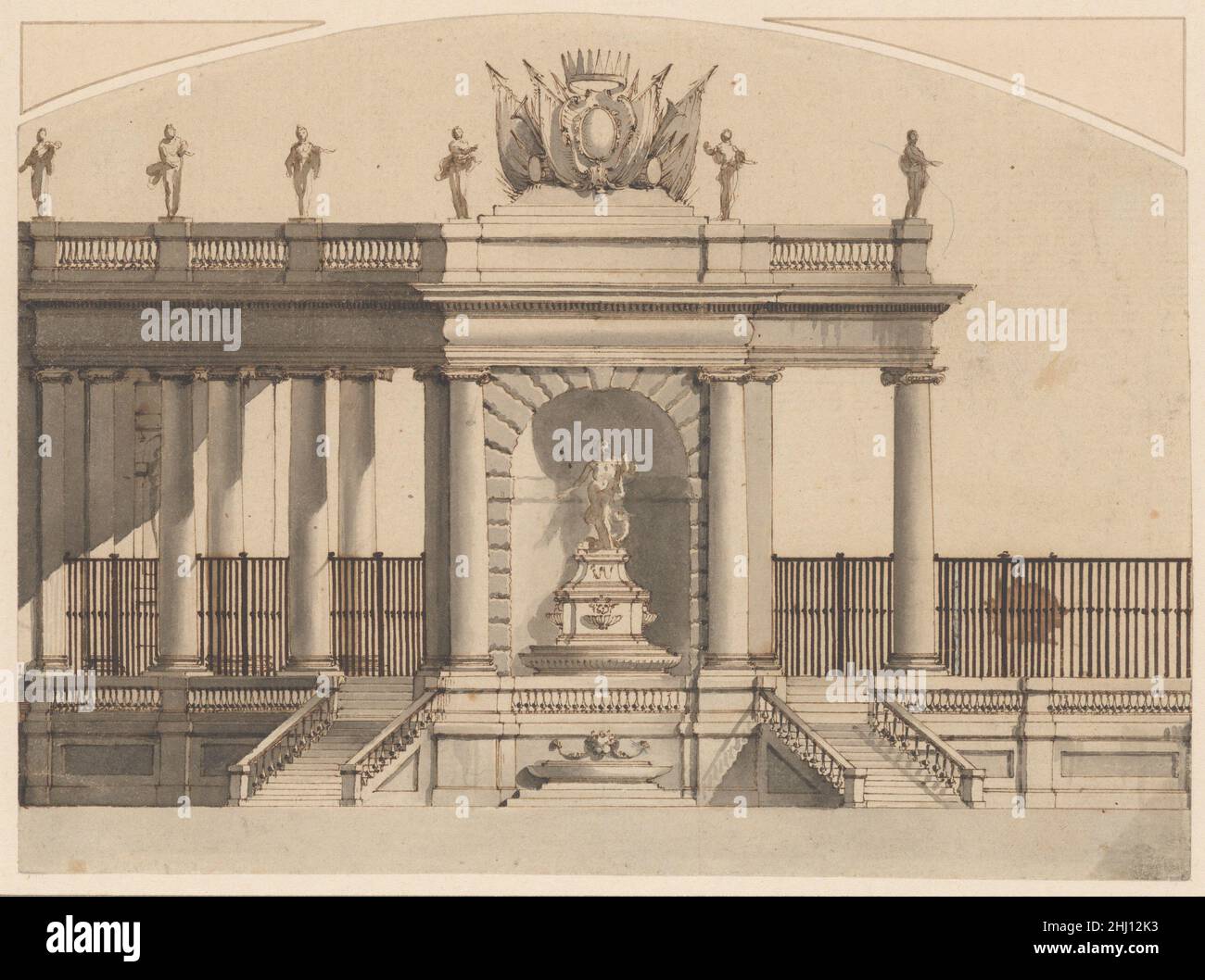 Colonnade and Fountain with a Crowned Armorial Shield ca. 1750–1800 ...