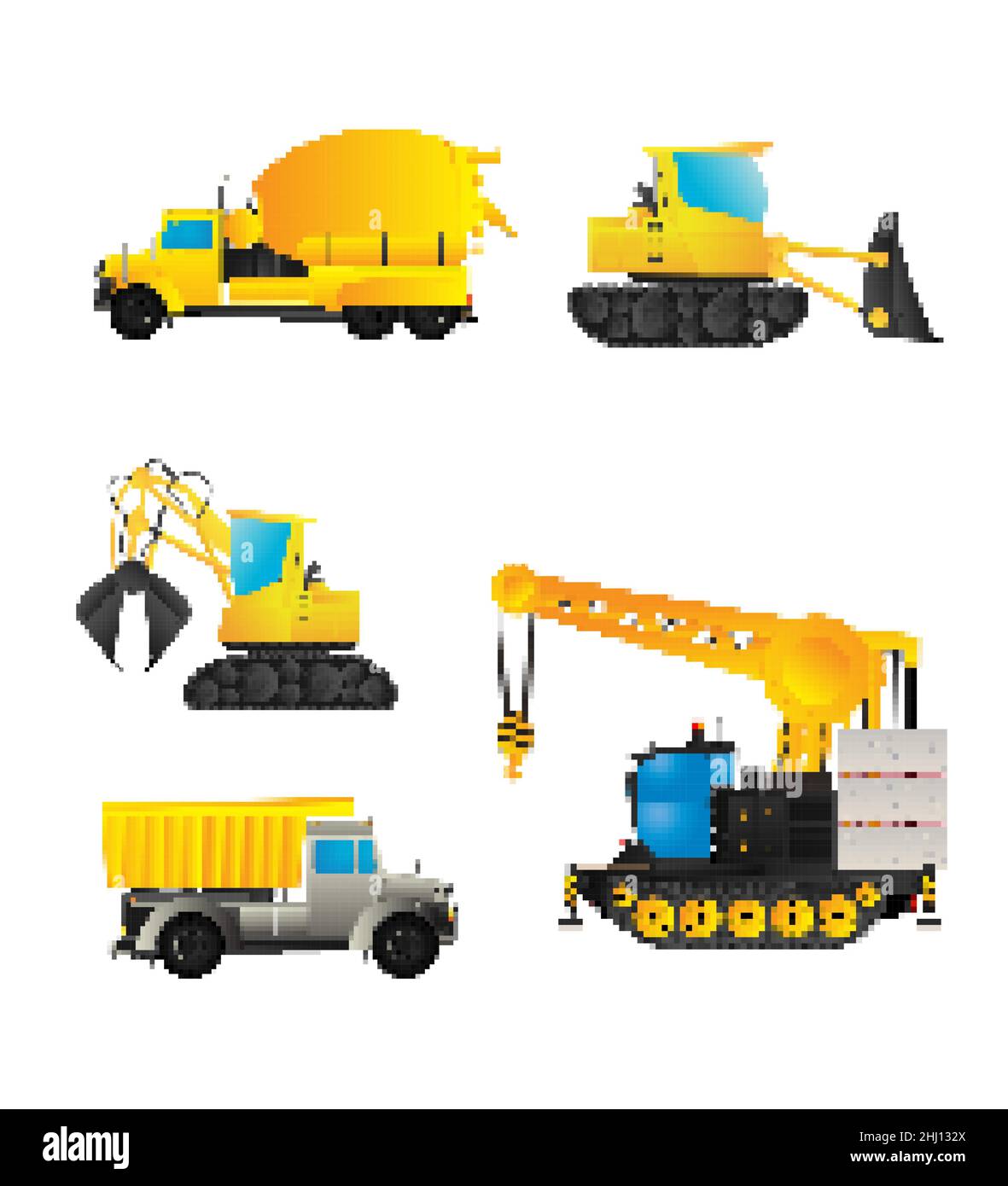 Construction vehicles pixel art vector set on white Stock Vector Image ...