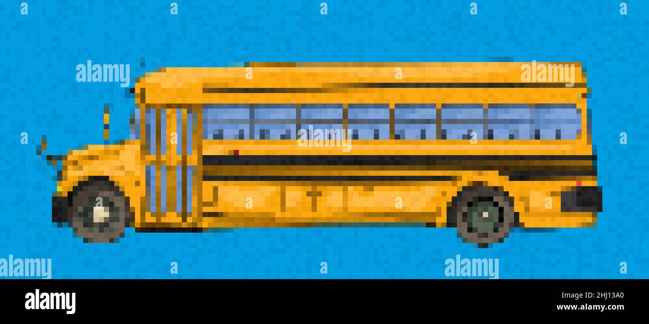Pixel art school bus vector icon over blue Stock Vector Image & Art - Alamy