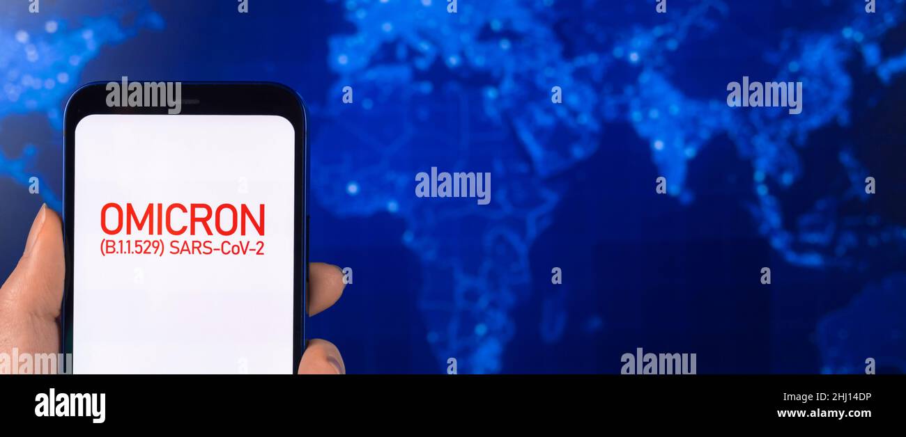 Banner, Omicron variant of COVID-19, mutation spread on world wide map ...