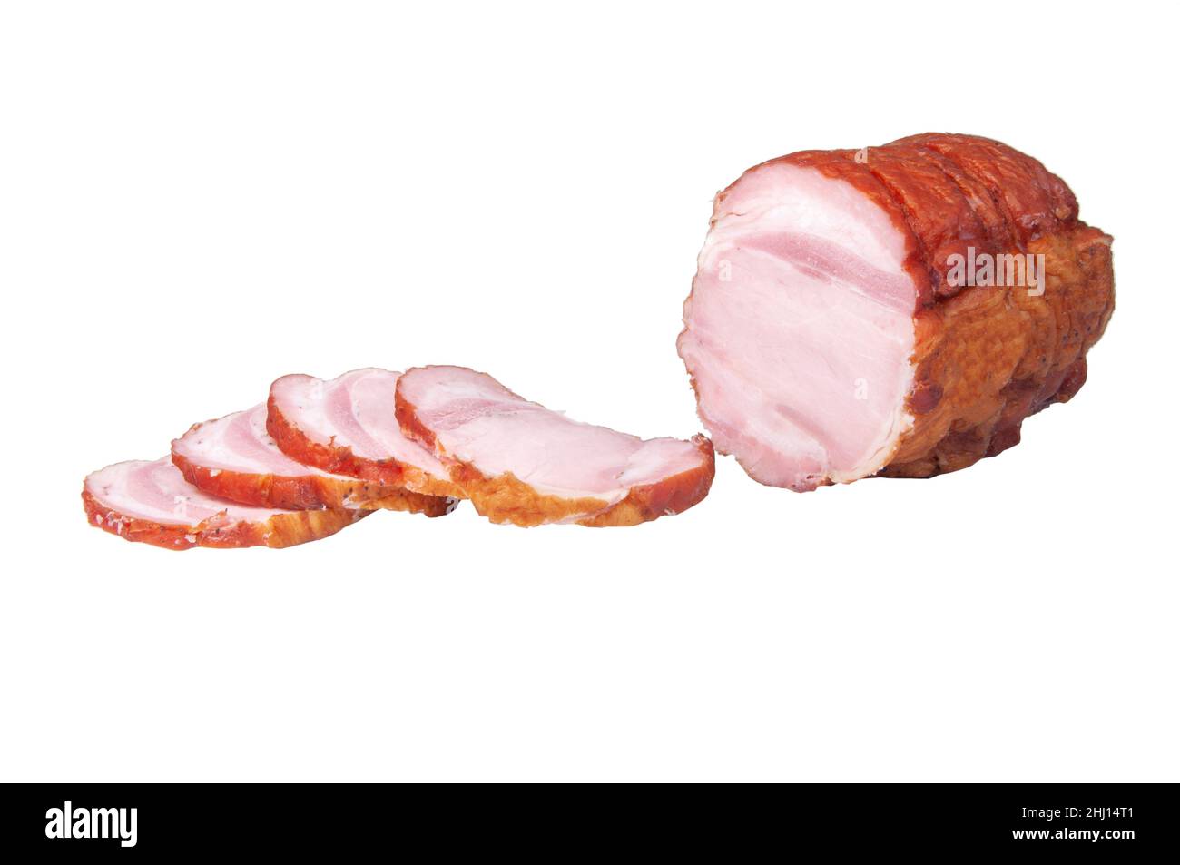 Ham sliced baked meat isolated on the white Stock Photo - Alamy