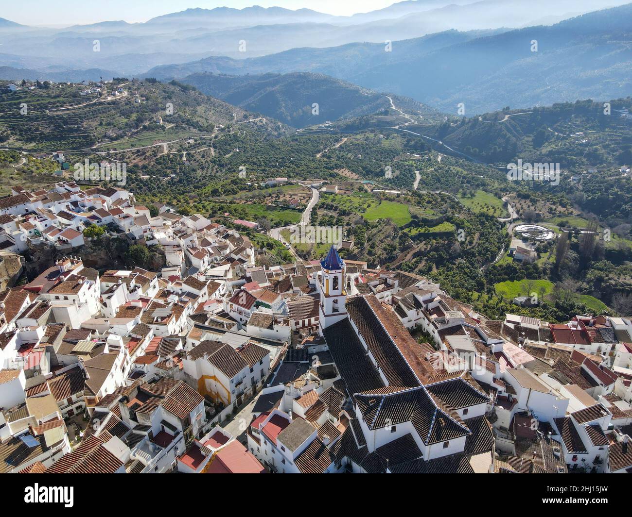 Drone view at the town of El Burgo on Andalucia in Spain Stock Photo ...