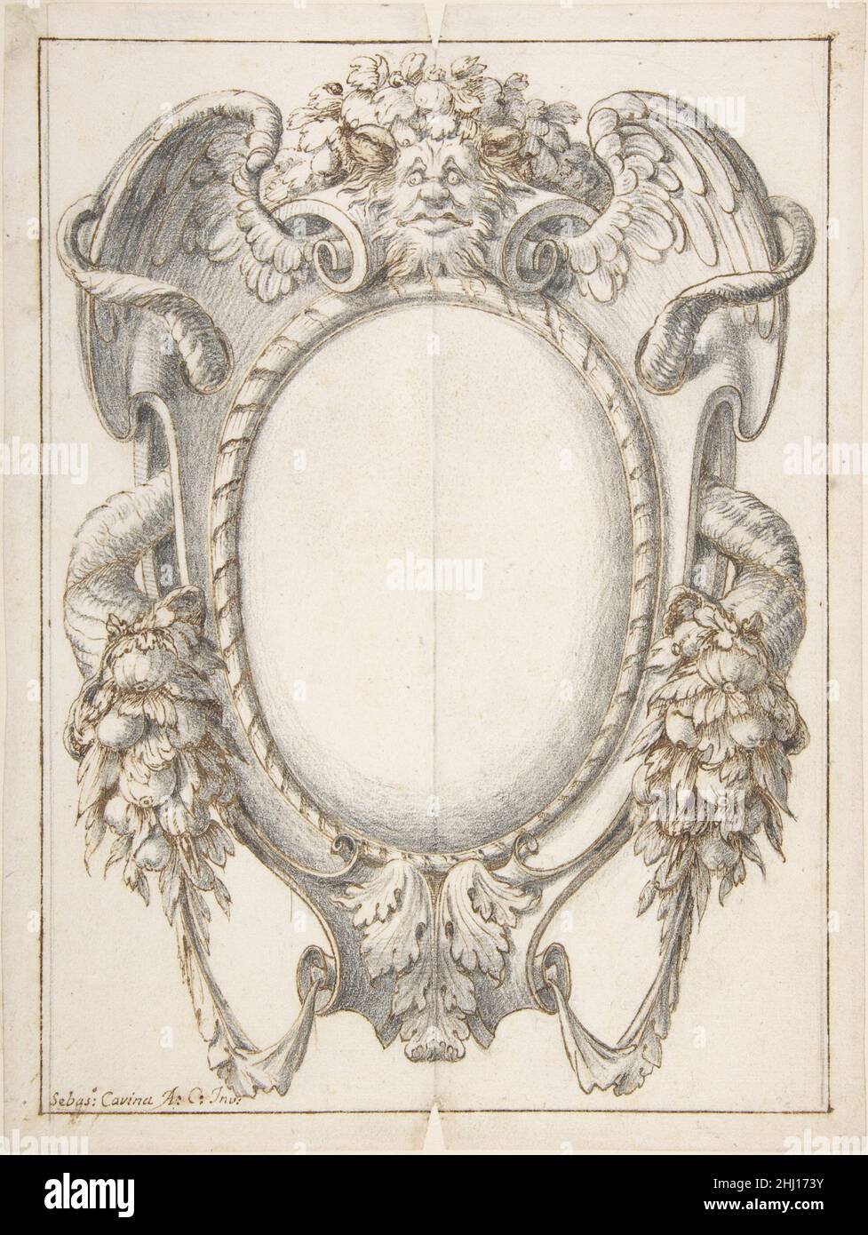 Design for a Cartouche with Zoomorphic Mask above and Cornucopia of ...