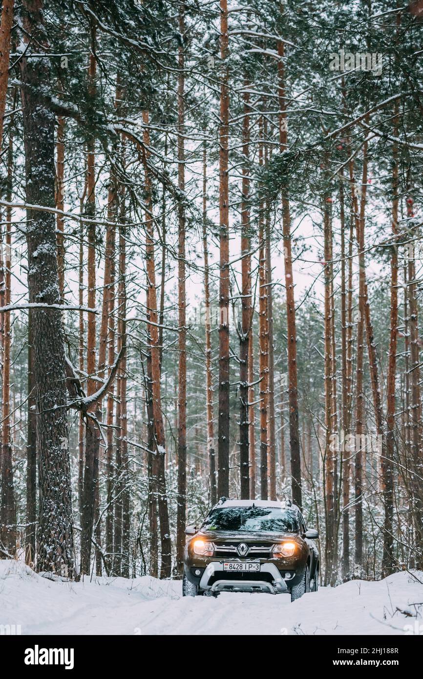 Renault Duster Suv Parked In Snowy Forest. Duster Produced Jointly By ...