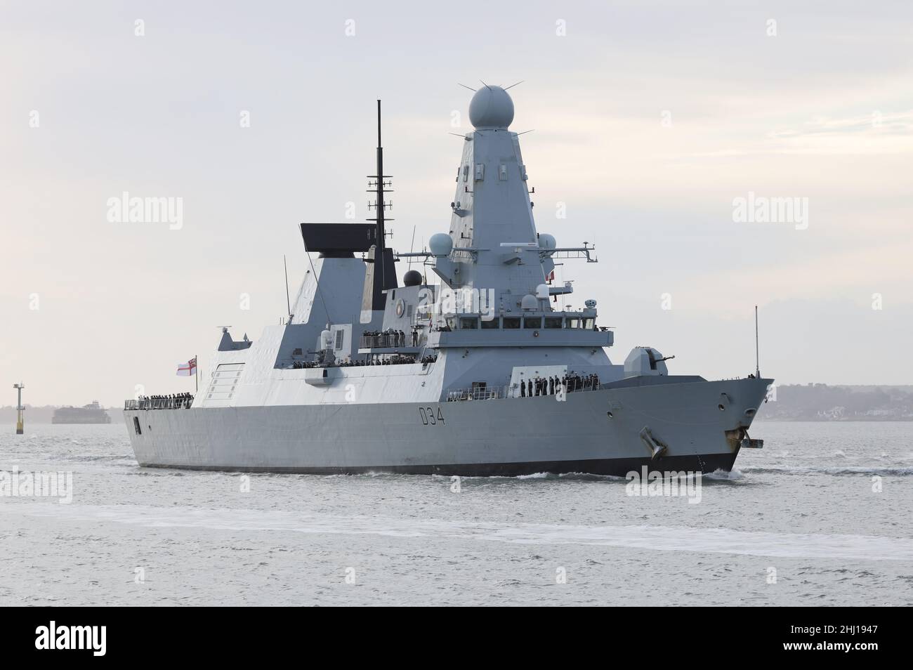 The Royal Navy Type 45 destroyer HMS DIAMOND arrives home from a 7 ...