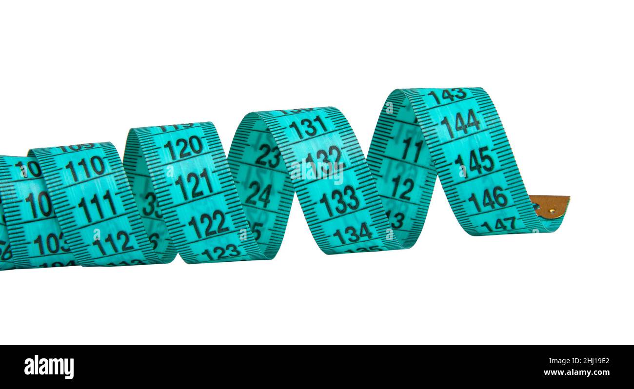 Blue rubber tape measure for sewing cloth or fabric isolated on the white Stock Photo - Alamy