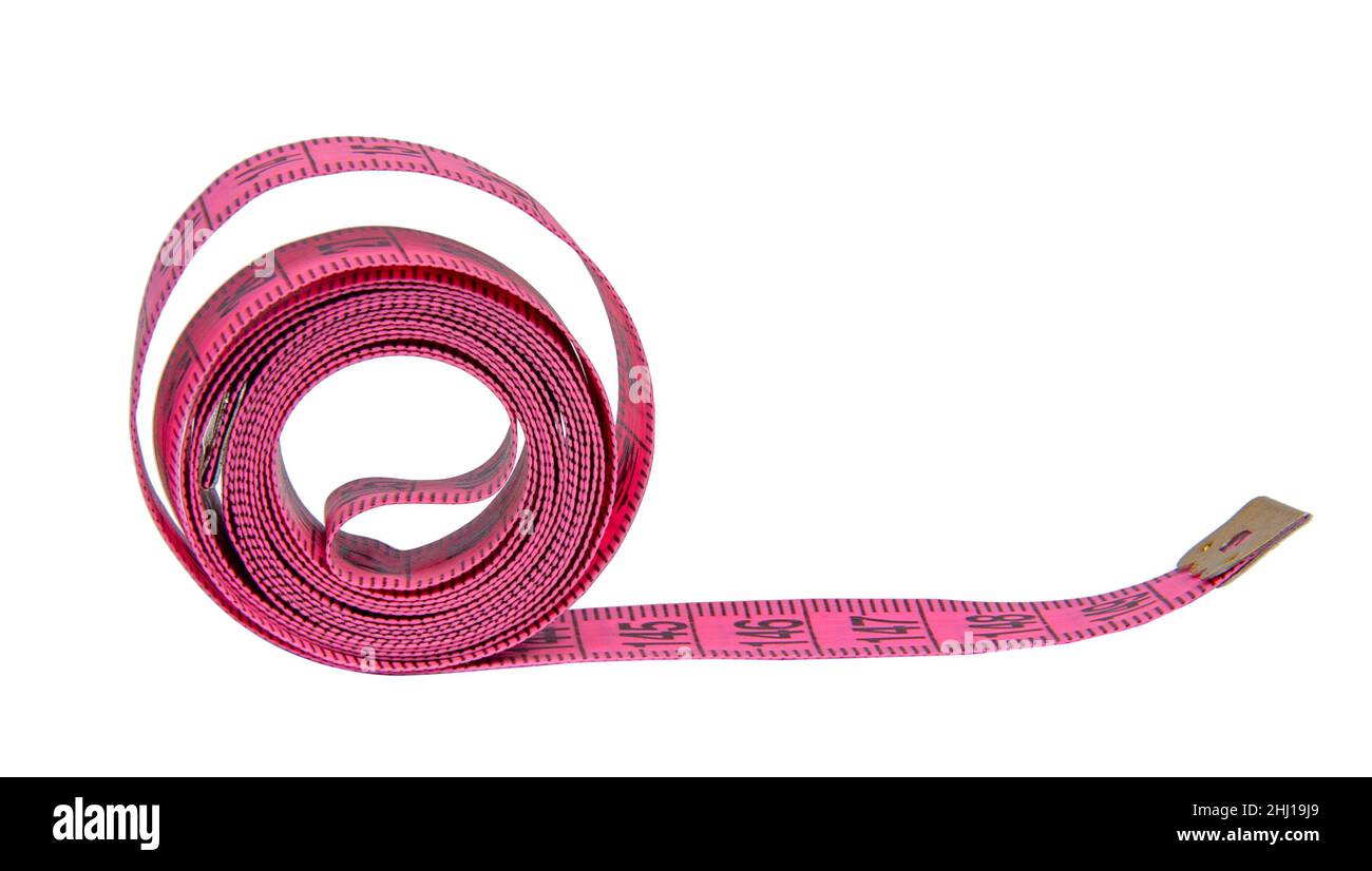 Pink rubber tape measure for sewing cloth or fabric isolated on the white Stock Photo - Alamy