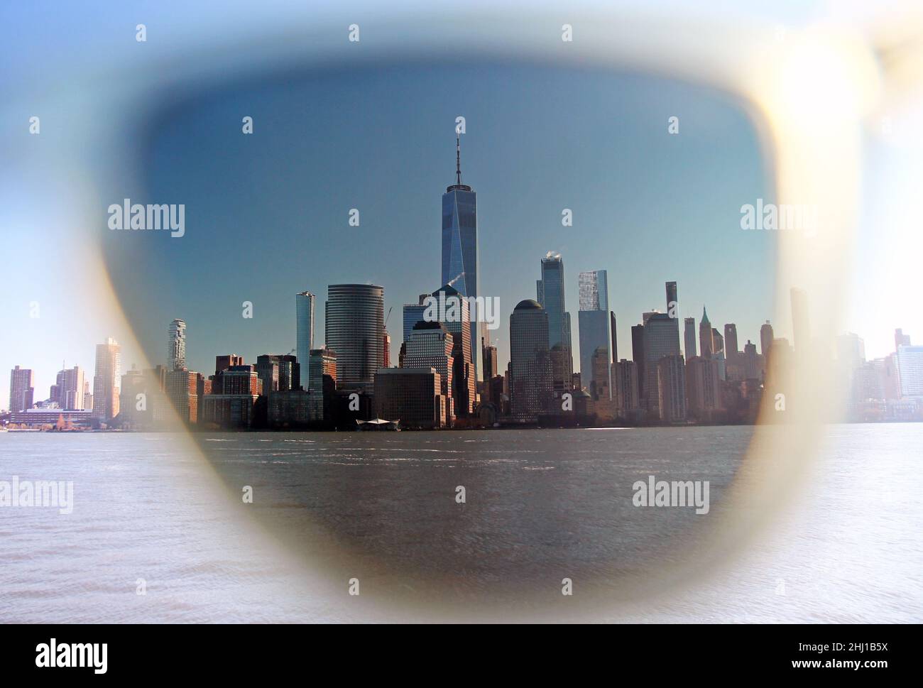 Freedom tower and downtown Manhattan taken through a polarized ...