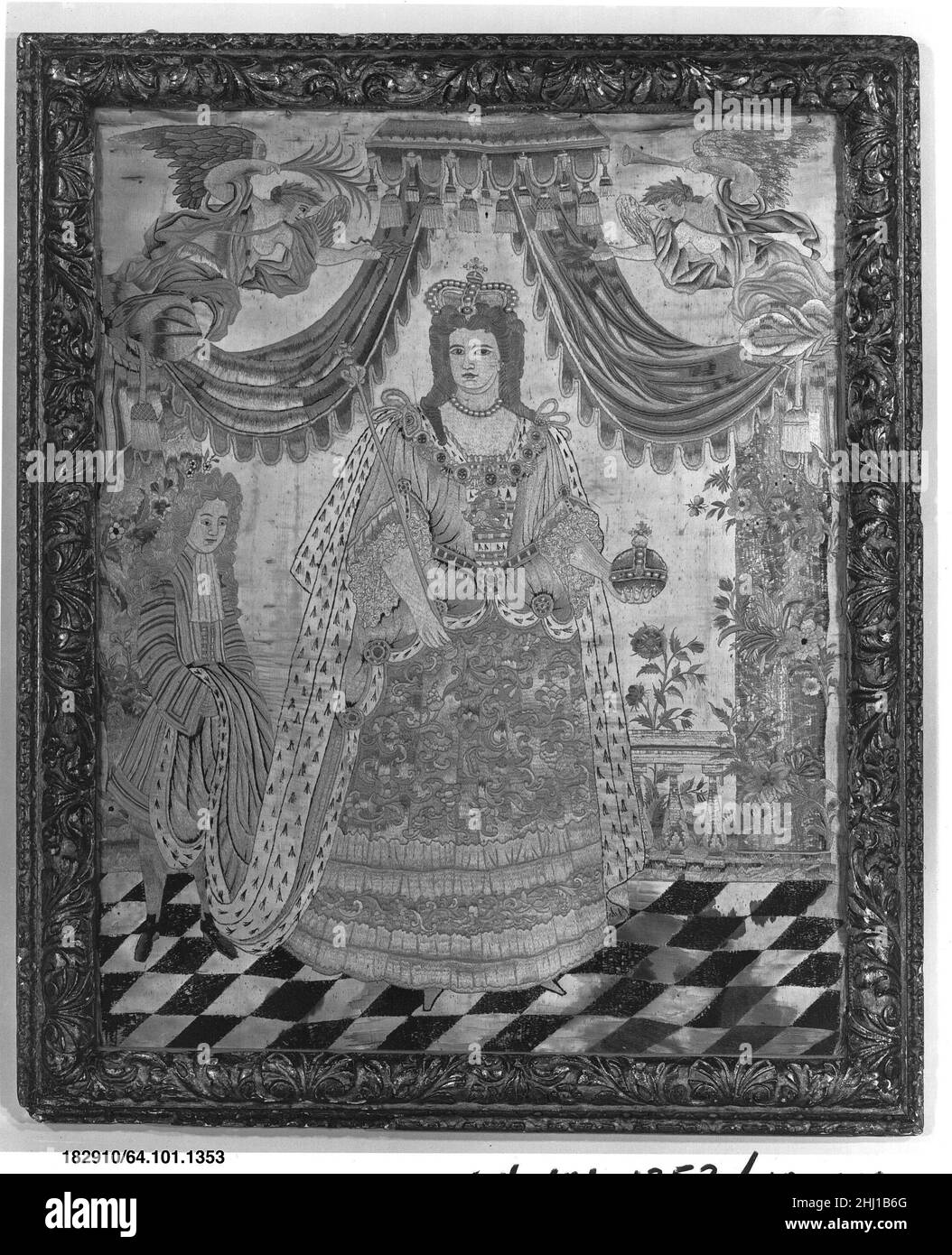 Embroidered portrait of Queen Anne of Great Britain first quarter 18th ...