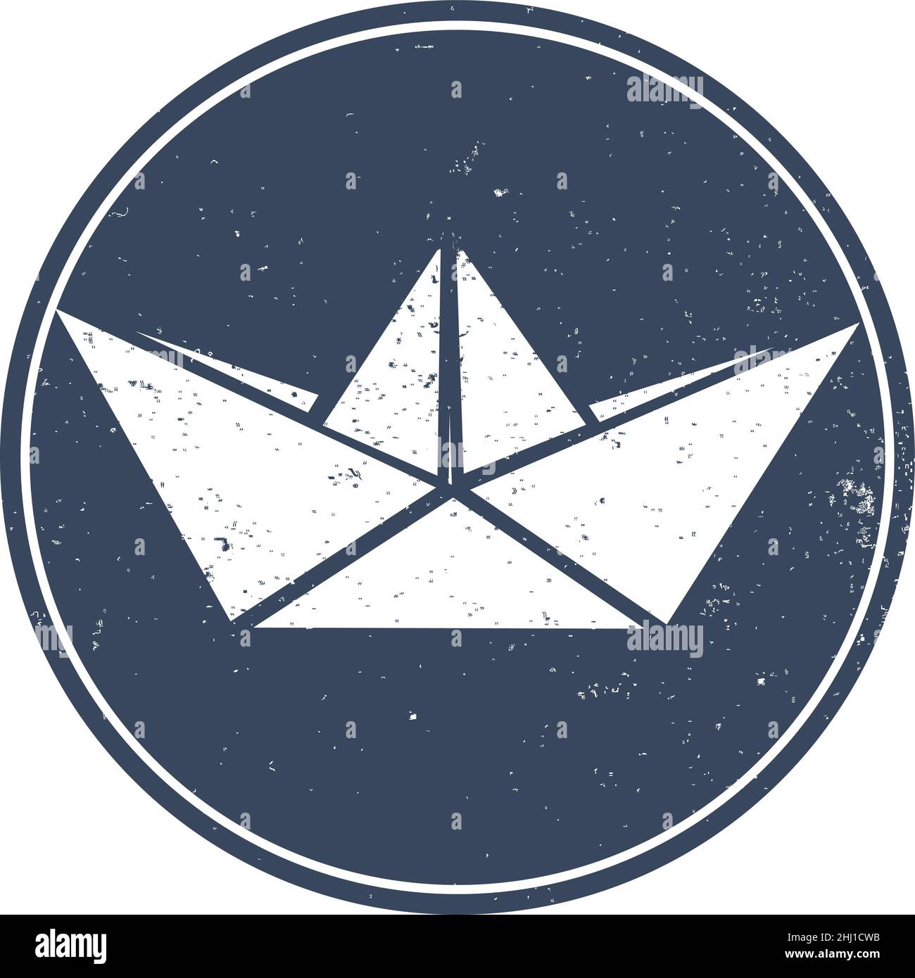 round grungy paper boat sticker or label, vector illustration Stock ...