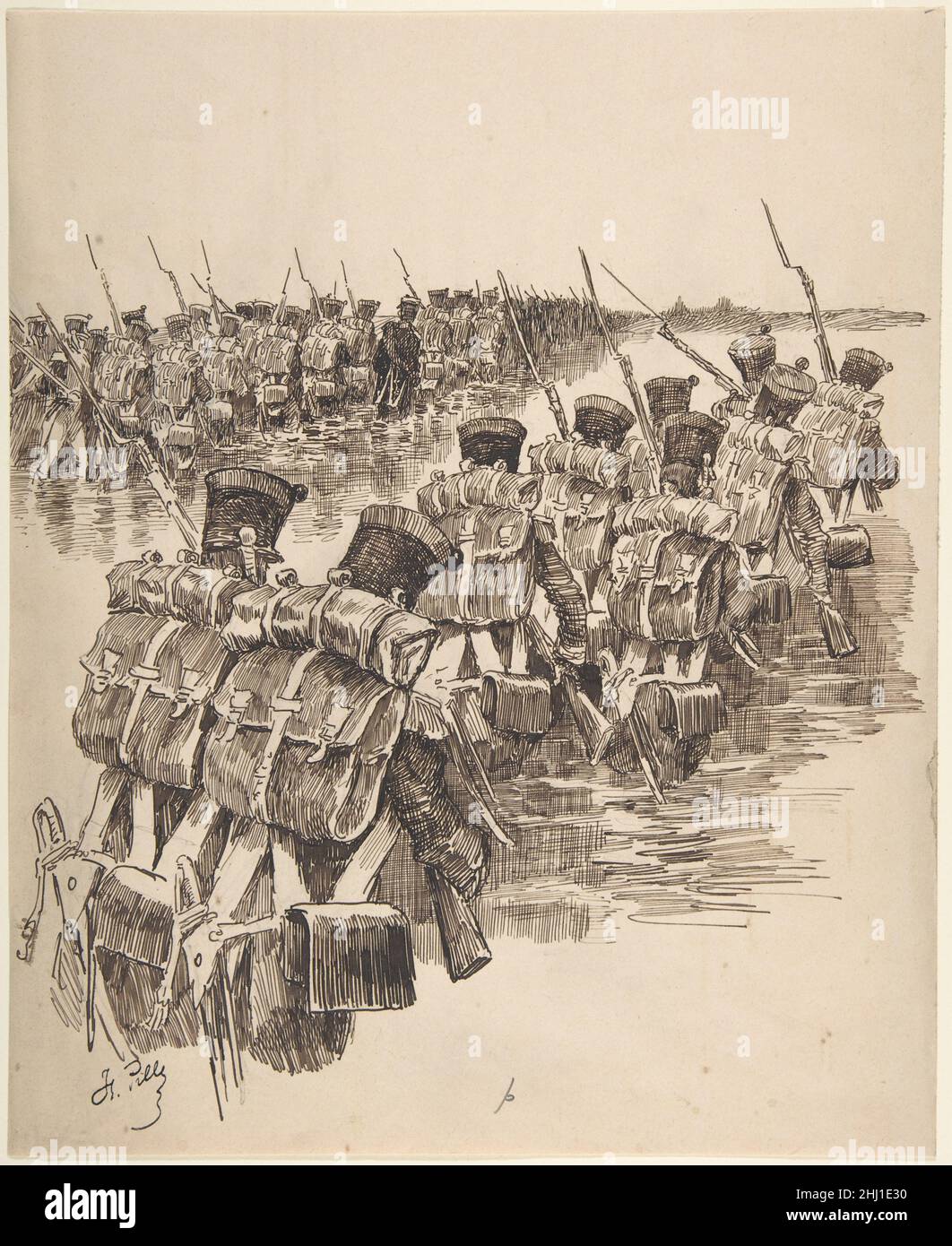 Soldiers Marching in Water 19th century Charles-Henri Pille French ...