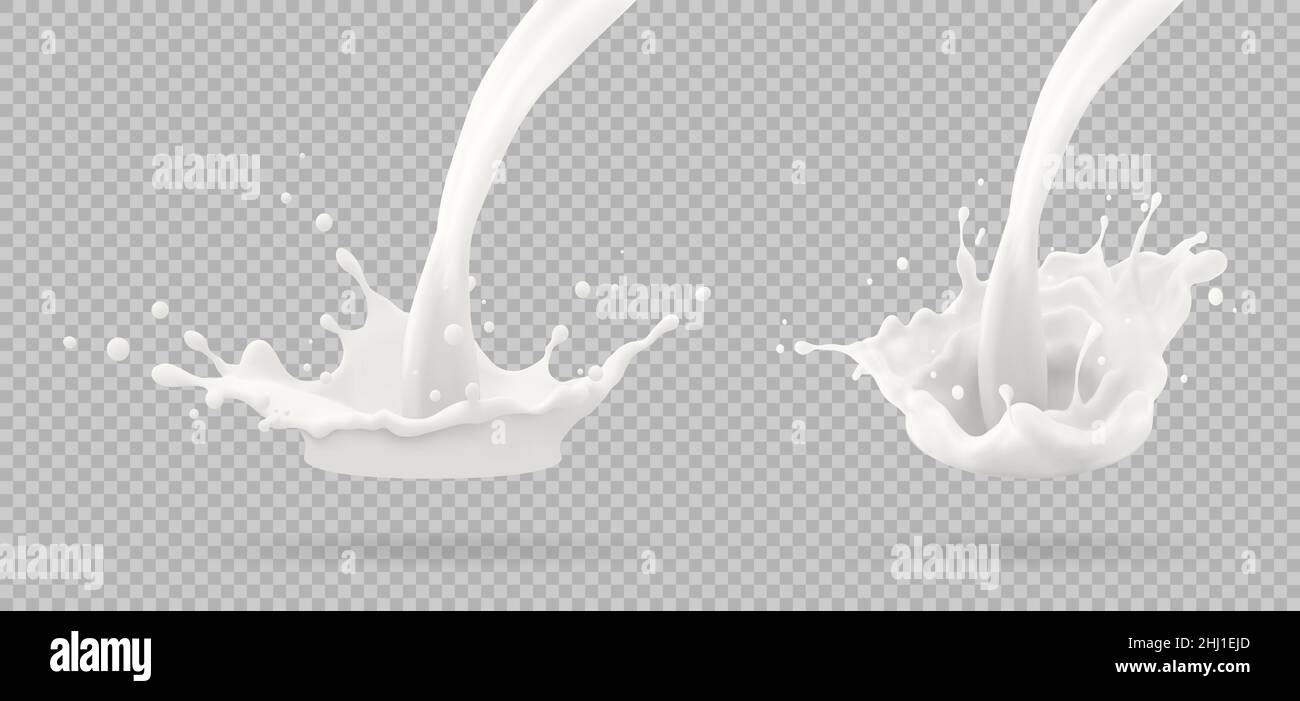 Milk jet, milky splash, vector realistic liquid white splash on ...