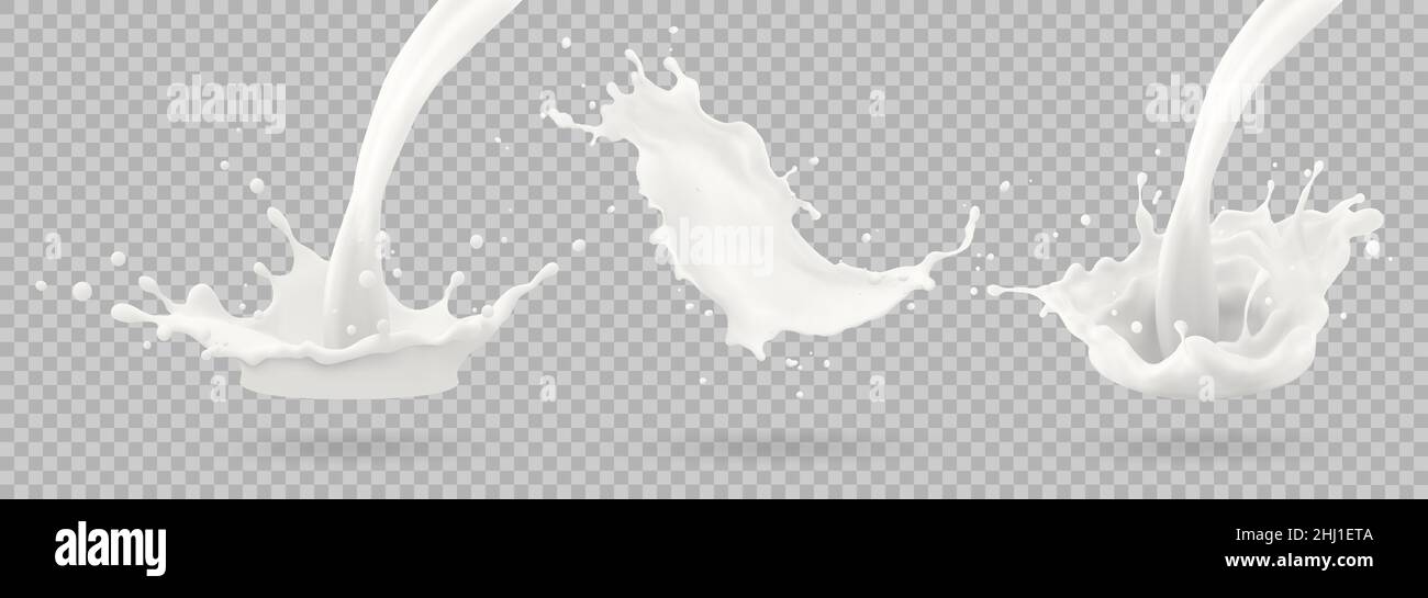 Milk jet, milky splash, vector realistic liquid white splash on isolated background. 3d ...