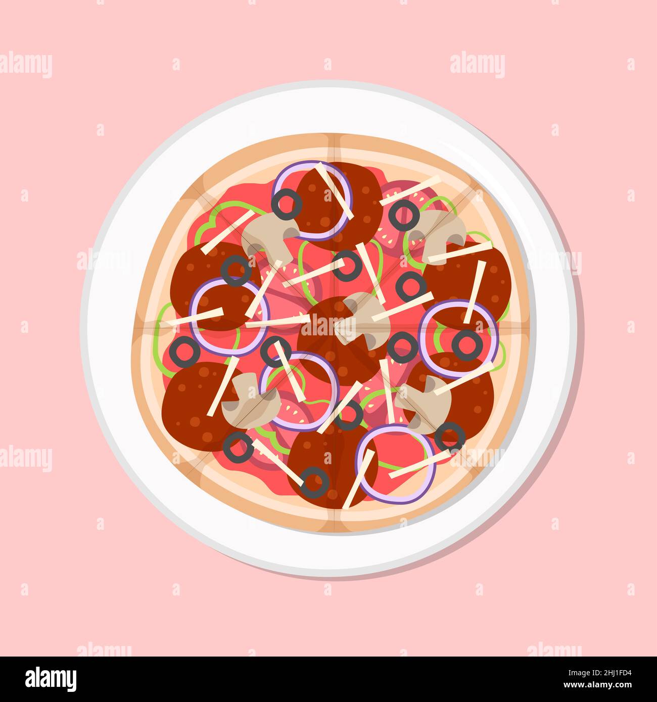 Italian pizza pepperoni mozzarella healthy diet meal on plate. Vector ...