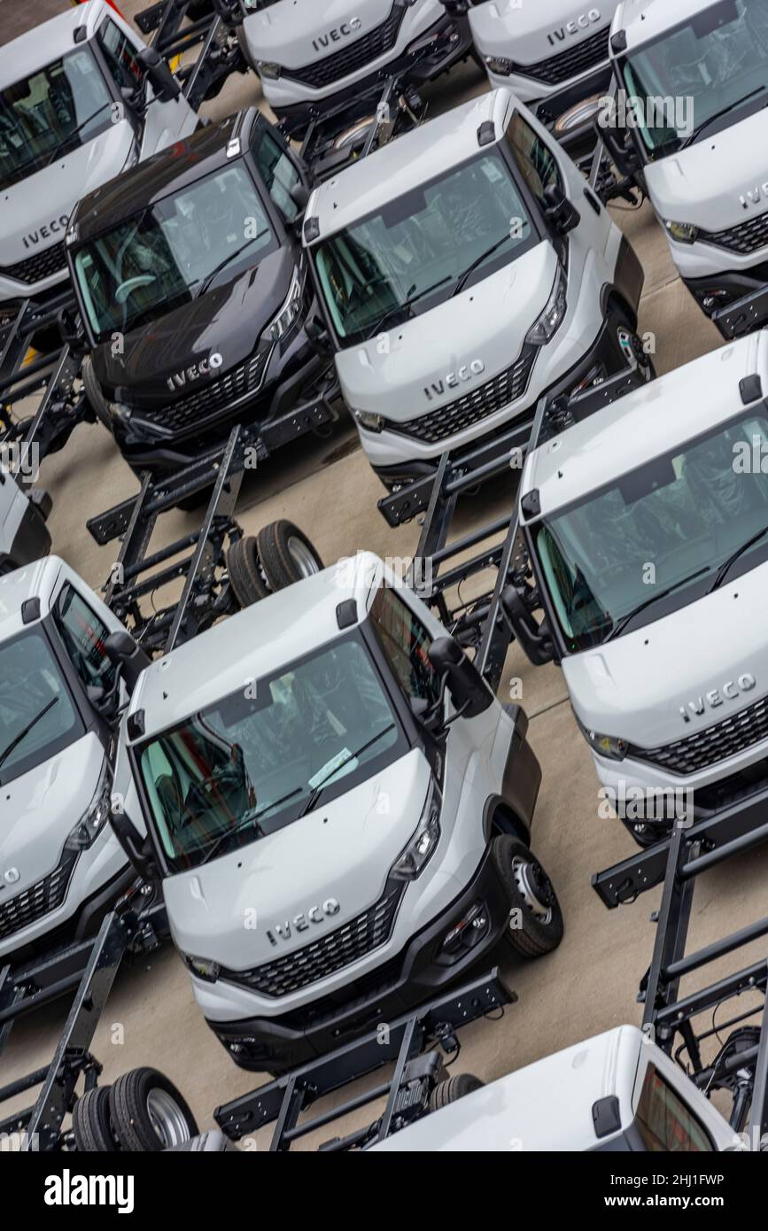 vans in docks at southampton ready for export. new vehicles on dockside ...