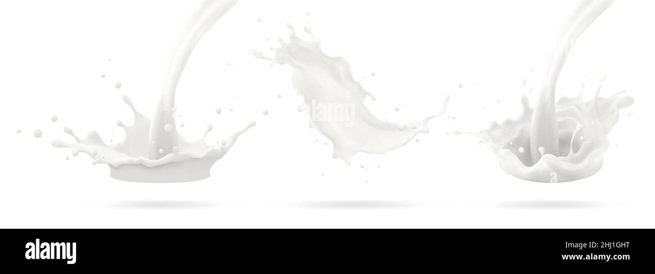 Milk jet, milky splash, vector realistic liquid white splash on isolated background. 3d ...