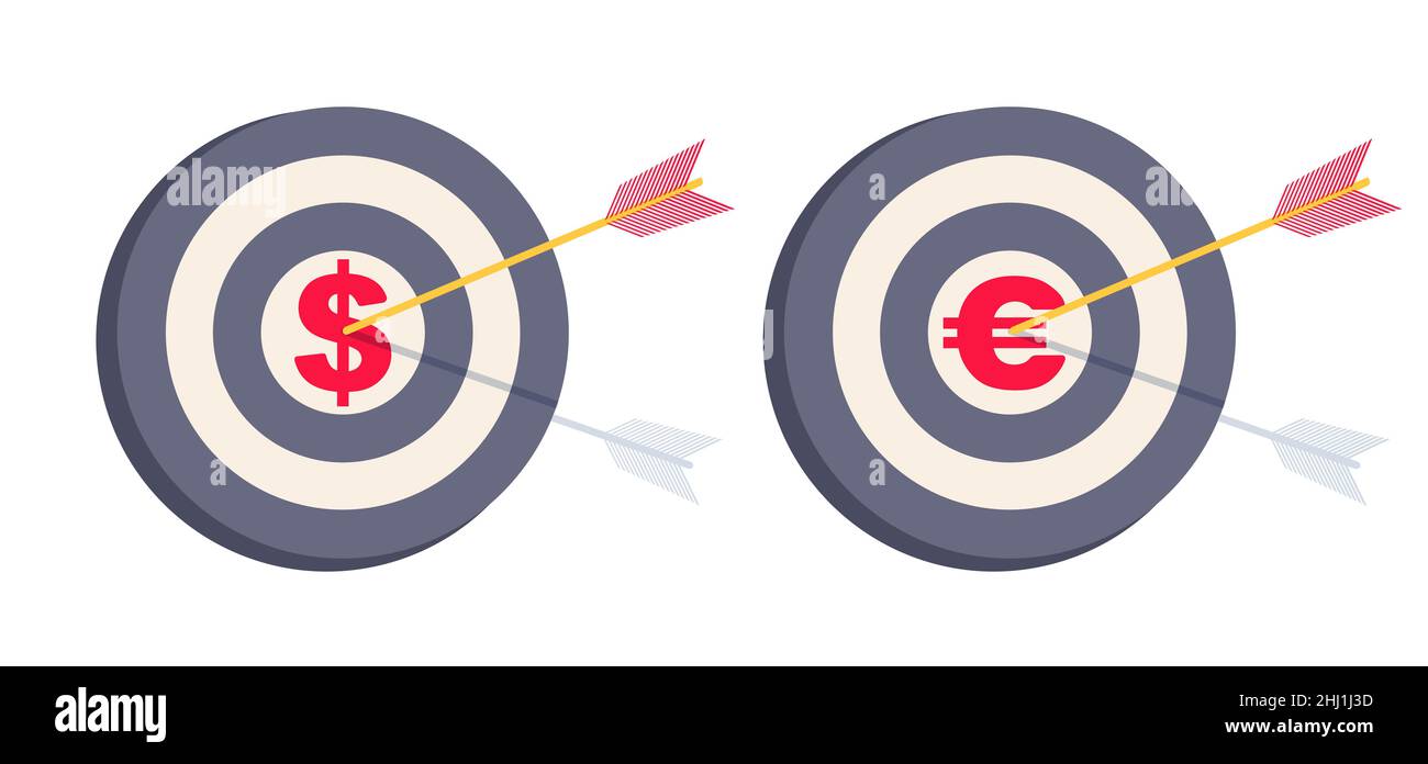 Vector set icons of target with arrow and money. Vector illustration of ...