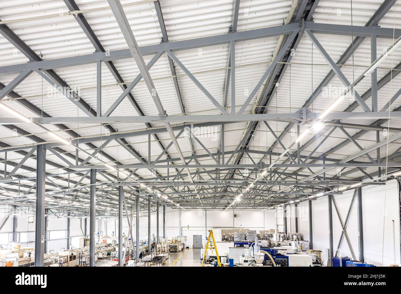 General panoramic view of the factory from the inside. Roof, production ...