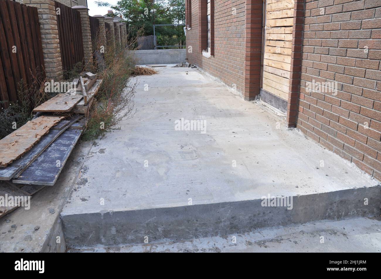 Building new concrete pavement for pathway. Foundation for paving path ...