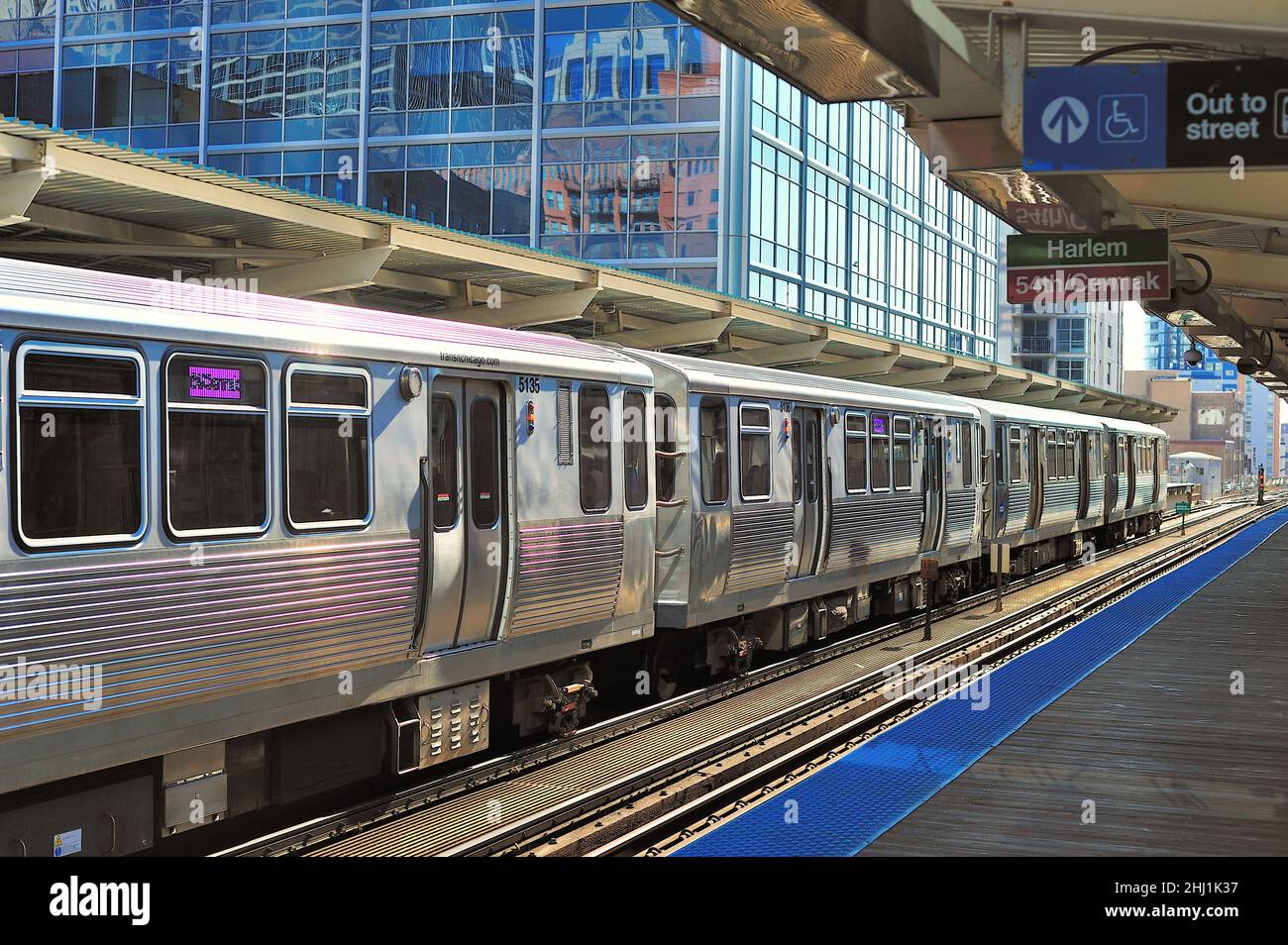 Chicago, Illinois, USA. Reflections around Chicago's Clinton Avenue L ...