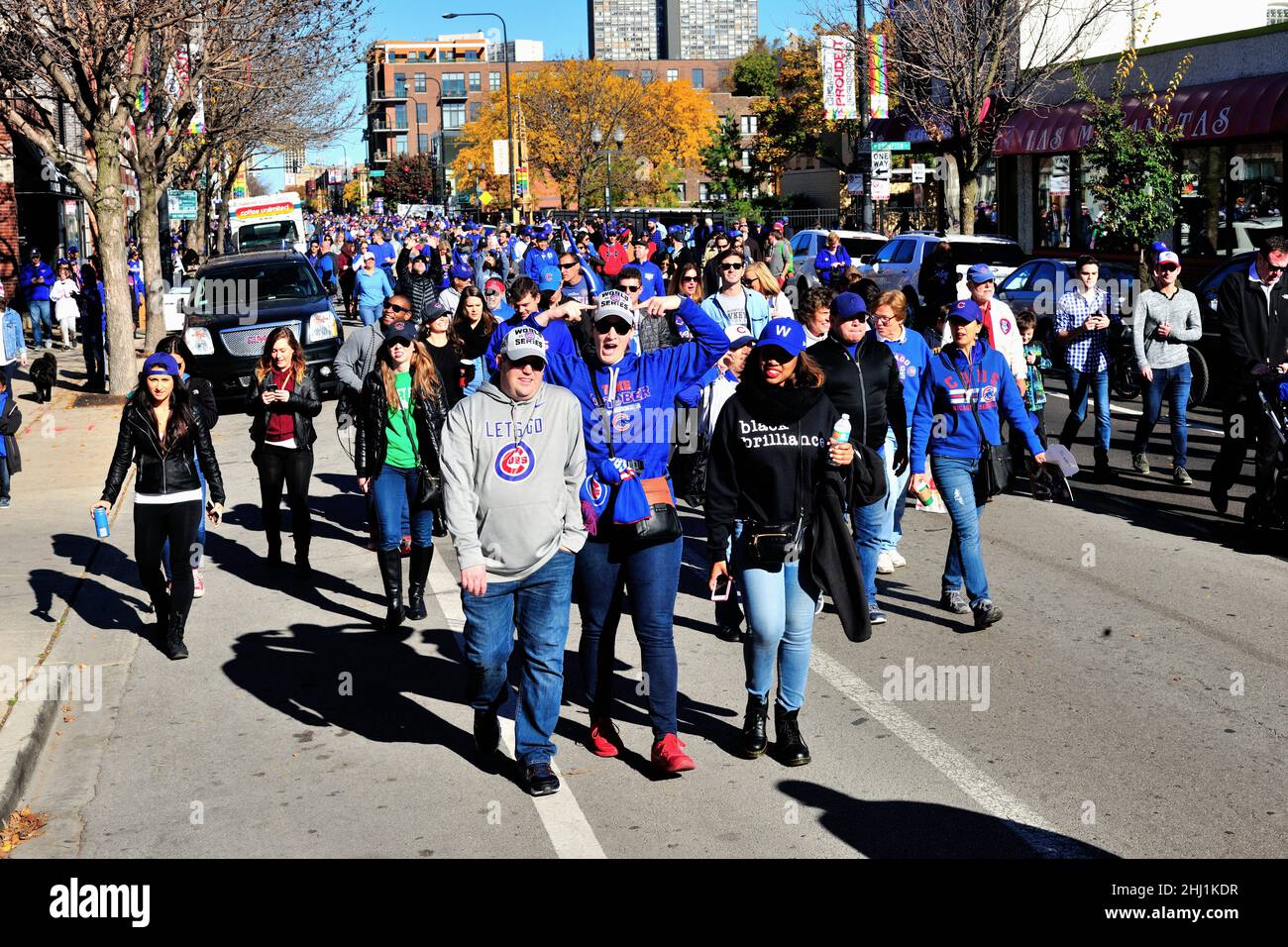 Along the celebration parade route near Wrigley Field crowds of very ...