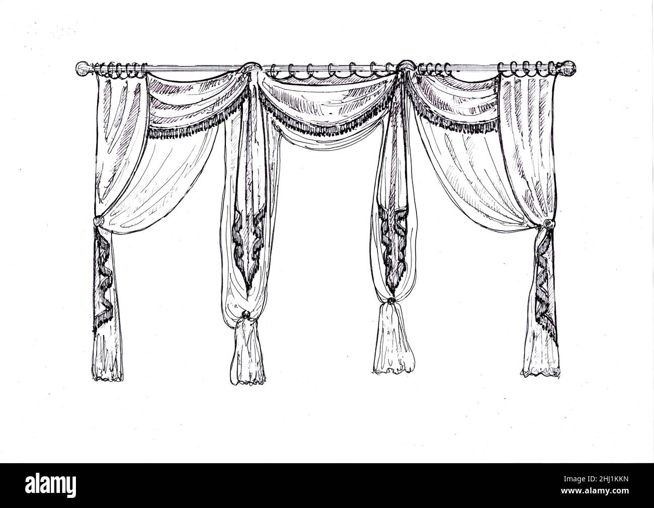 Sketch of a curtains in a traditional style on a white background Stock ...