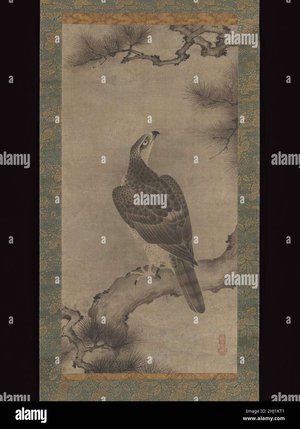 Hawk on a Pine mid-16th century Kano Yukinobu 狩野之信 A keen-eyed hawk ...
