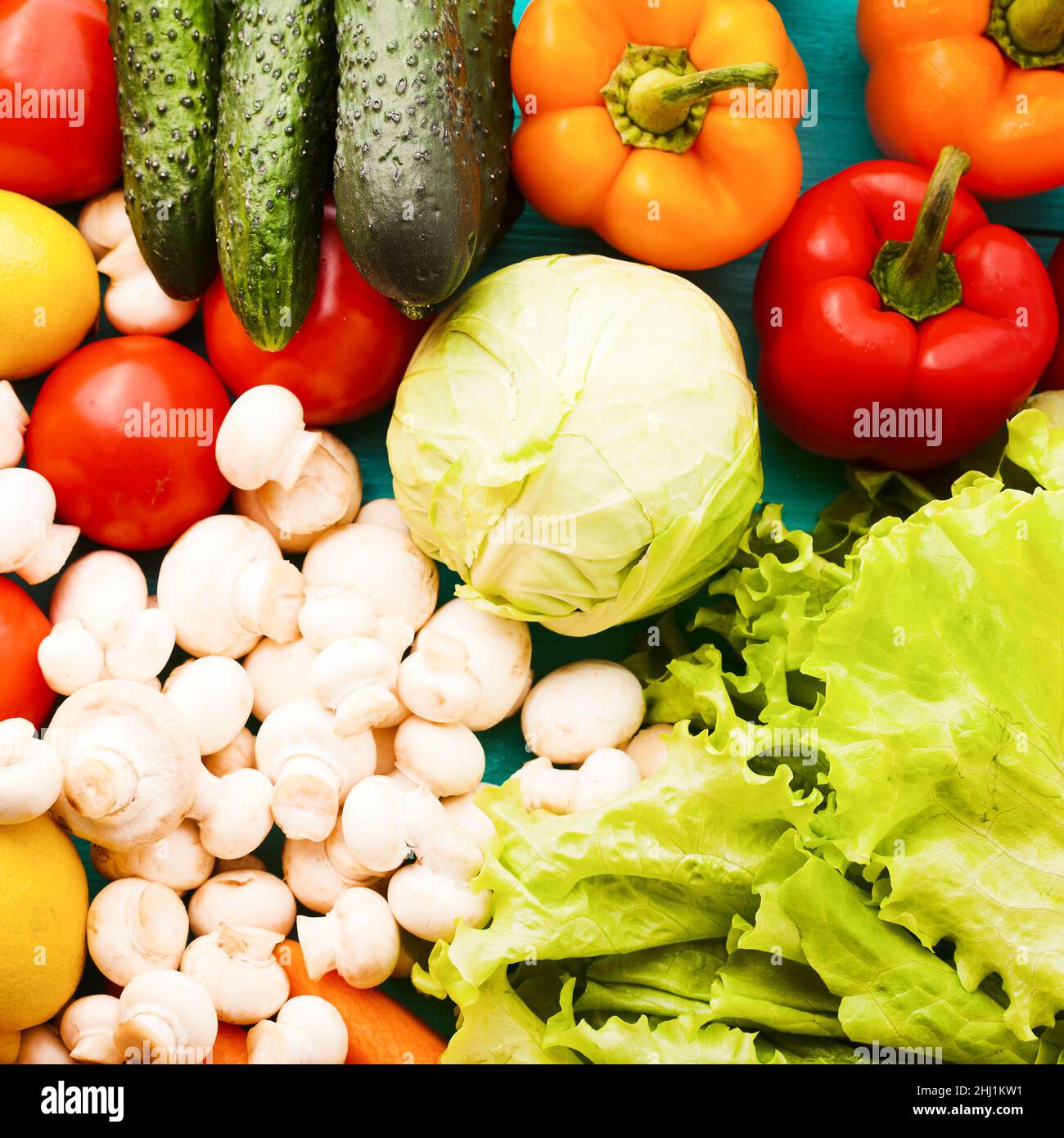 Different types of vegetables on the kitchen table. selective focus ...