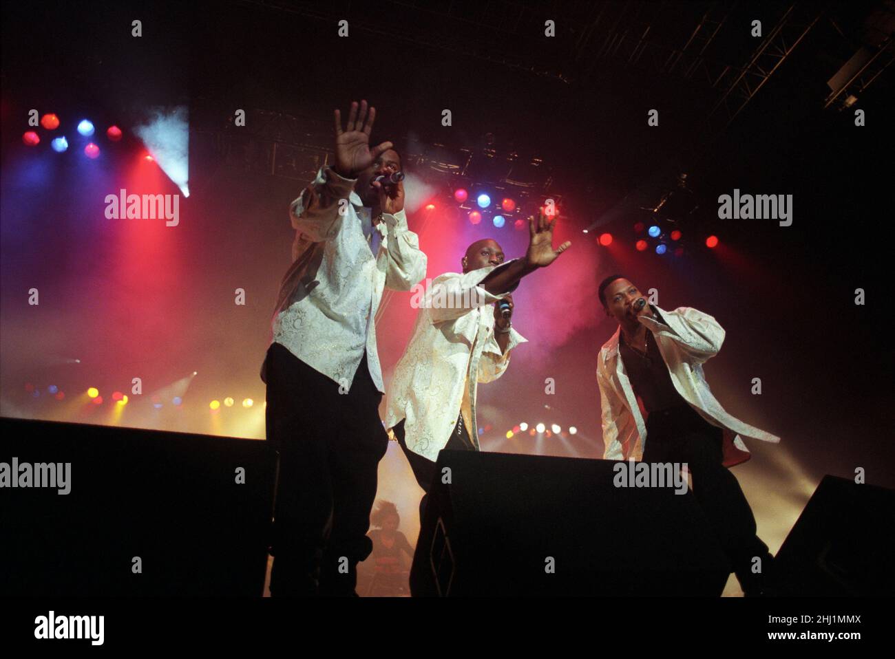 Blackstreet on stage at The Soul Super Jam held at Wembley Arena in London. 4th December 1996 ...