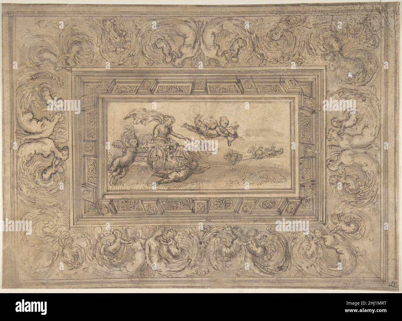 Design for a Ceiling with a Woman (Aurora?) in a Chariot and Putti ...