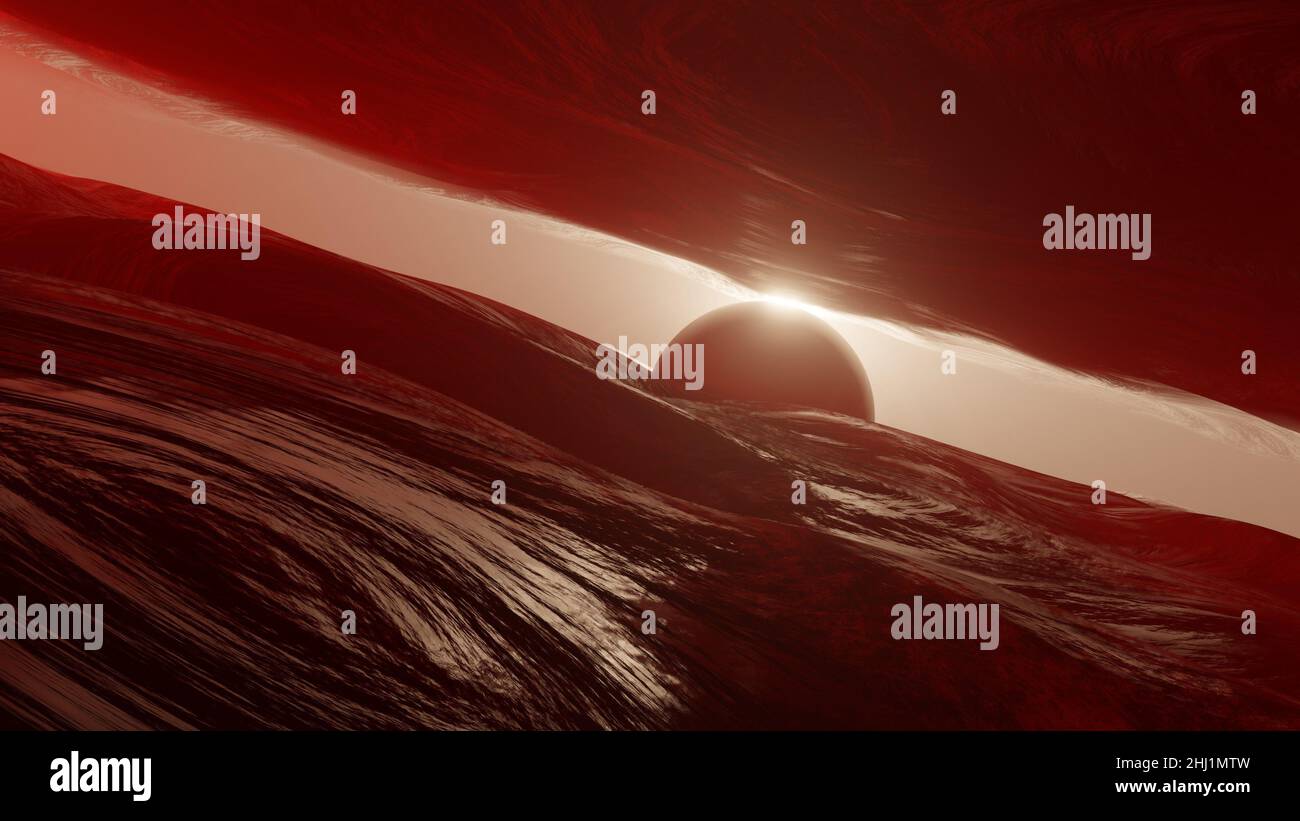 Panorama of Mars at sunset, sunrise above the surface of Mars, Martian ...