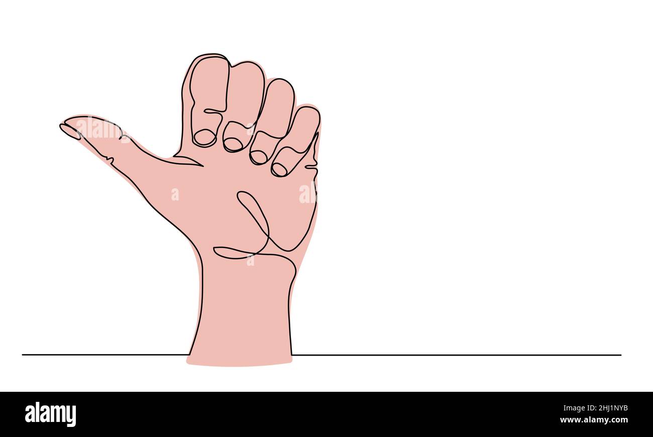 Hand gesture, pointing back thumb. One continuous line art drawing ...